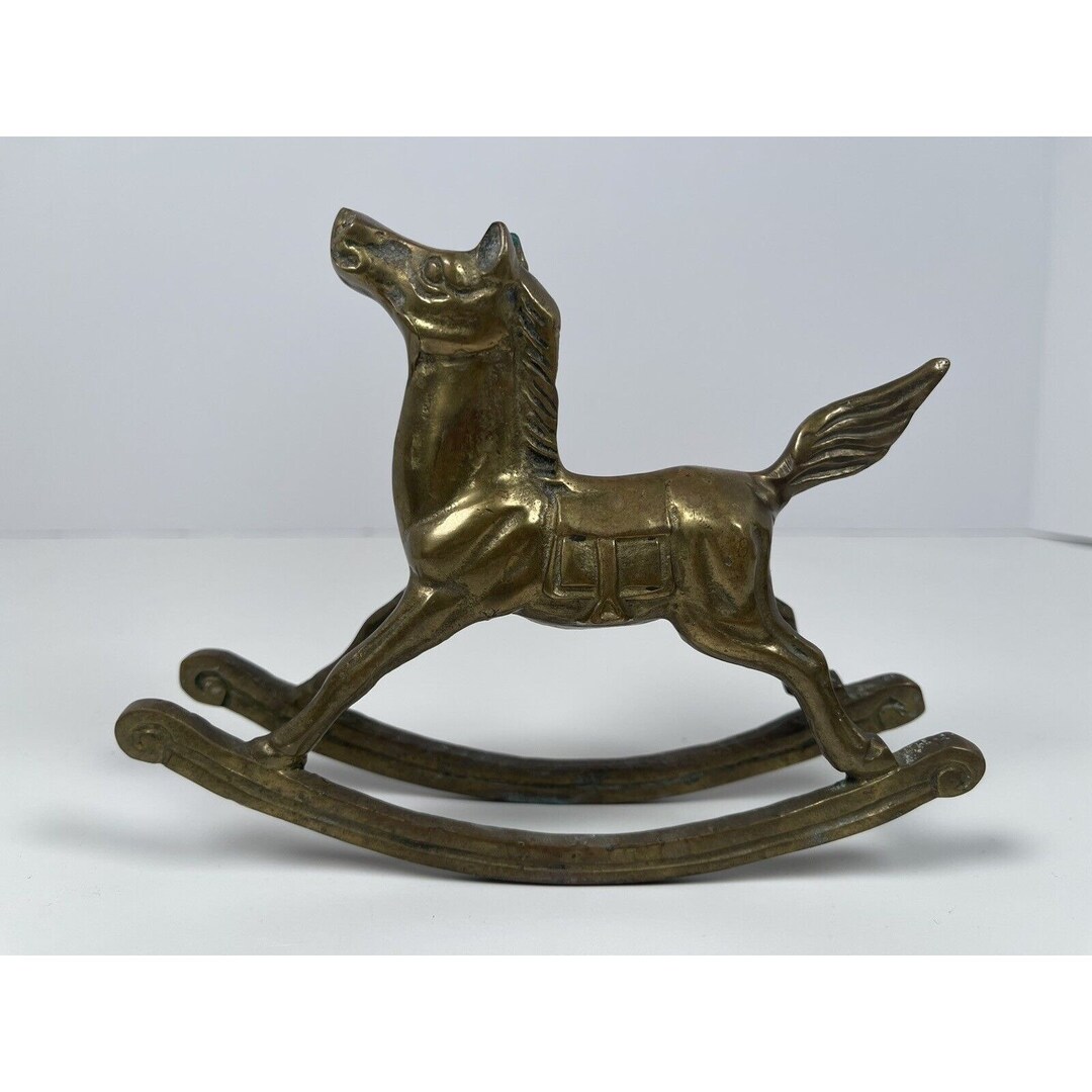 Vintage Brass Horse Figurine Solid Brass Rocking Horse Equestrian Home ...