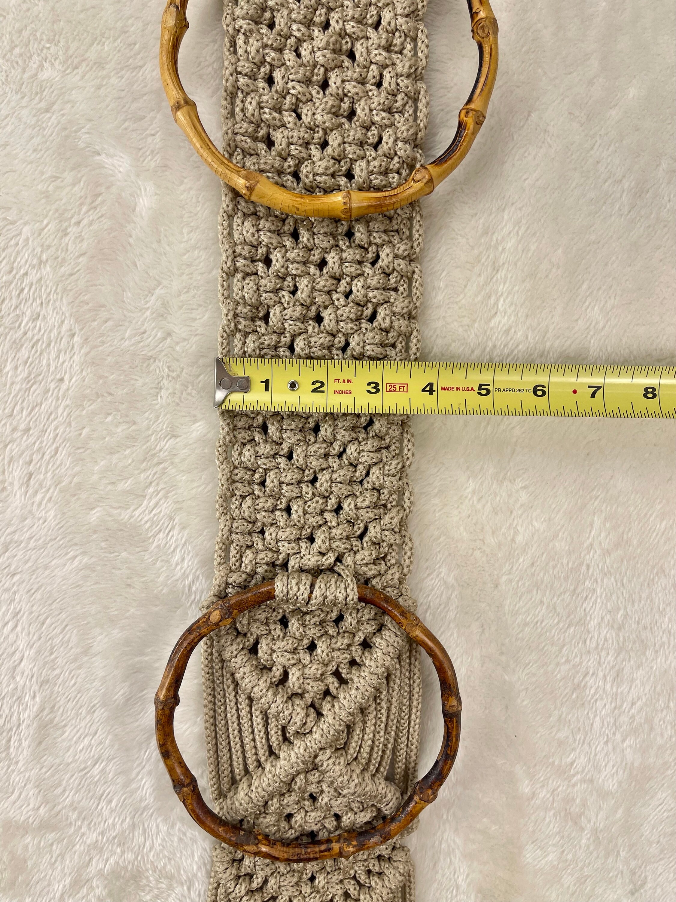 Vintage Macrame Double Bamboo Ring Hanger With Beads, Woven Towel Hanger, Hand Made Scarf Holder ...