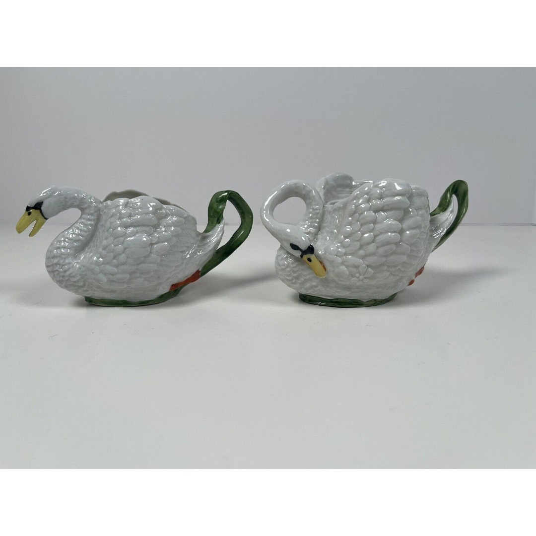 Vintage Pair of Swan Creamer Sugar Set Planters Succulent Plant Holder ...