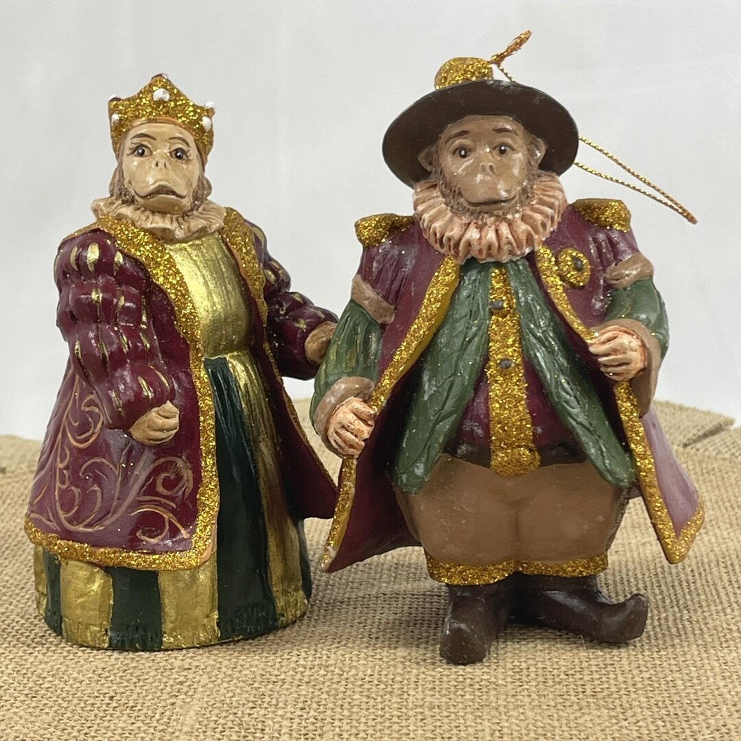 Rare Vintage Monkey Ornament Set Royalty Regal Elegant Whimsical Ape ...