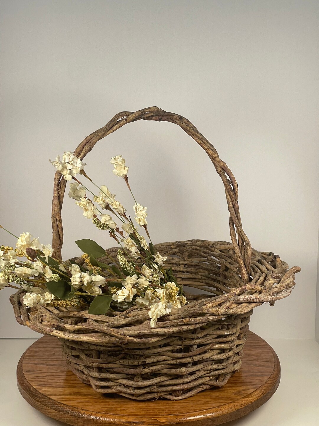 Large Rustic Twig Basket With Oversized Rim, Primitive Basket, Rustic ...
