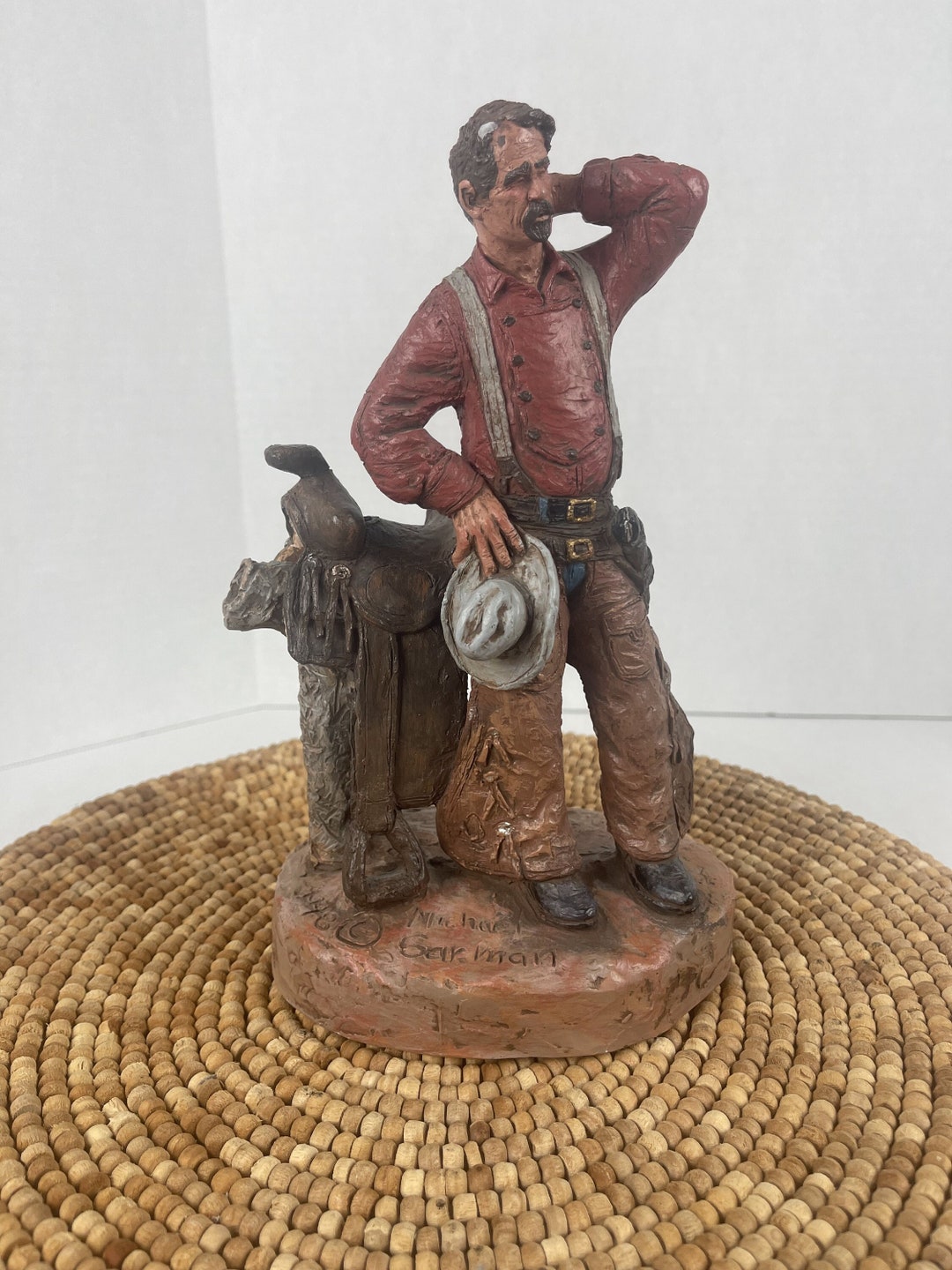 Michael Garman 1998 the Hitching Post Cowboy Figure Statue Signed by ...