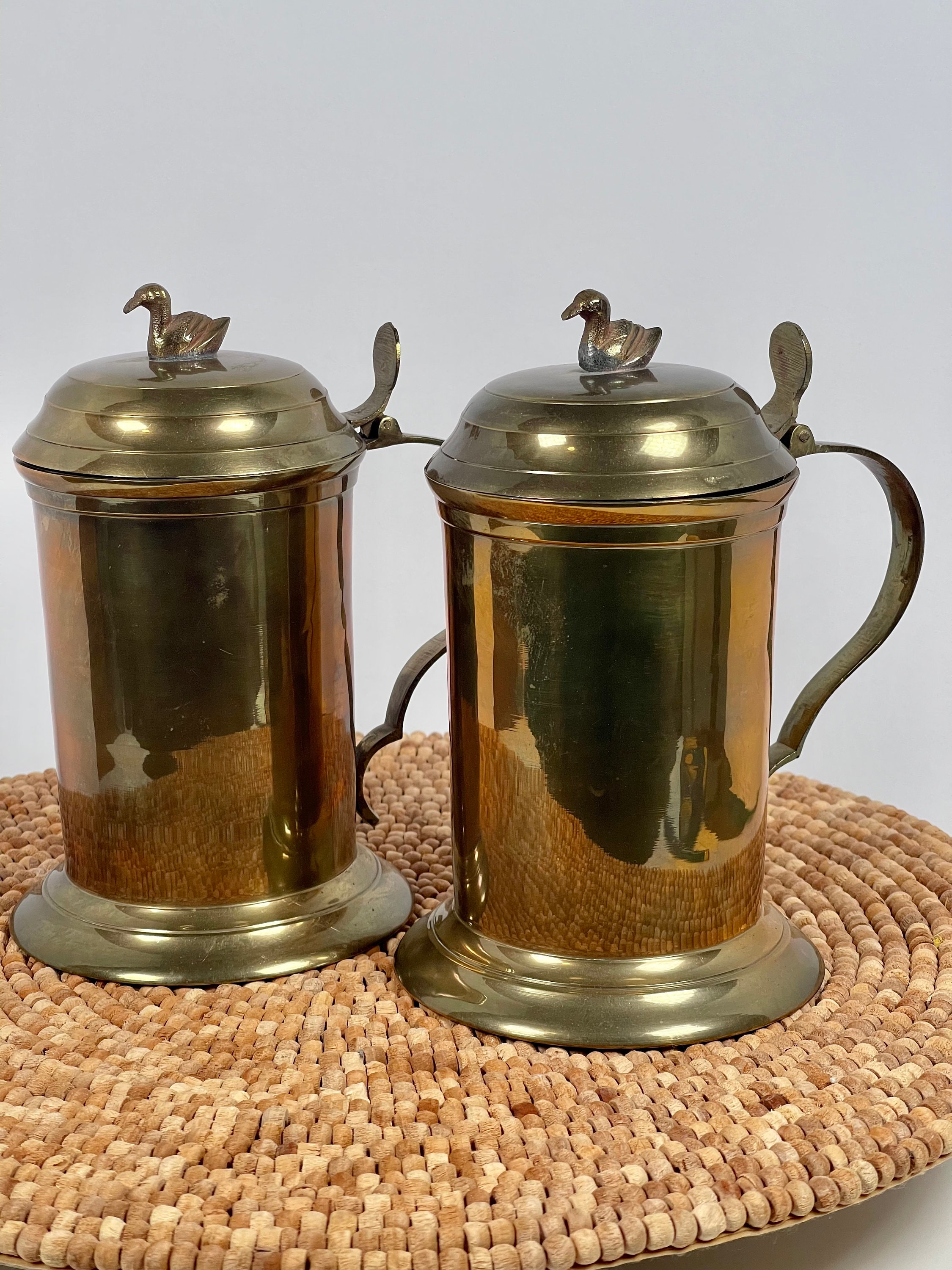 Two Enesco Brass Duck Vintage Tankard Beer Steins, Brass Stein With ...