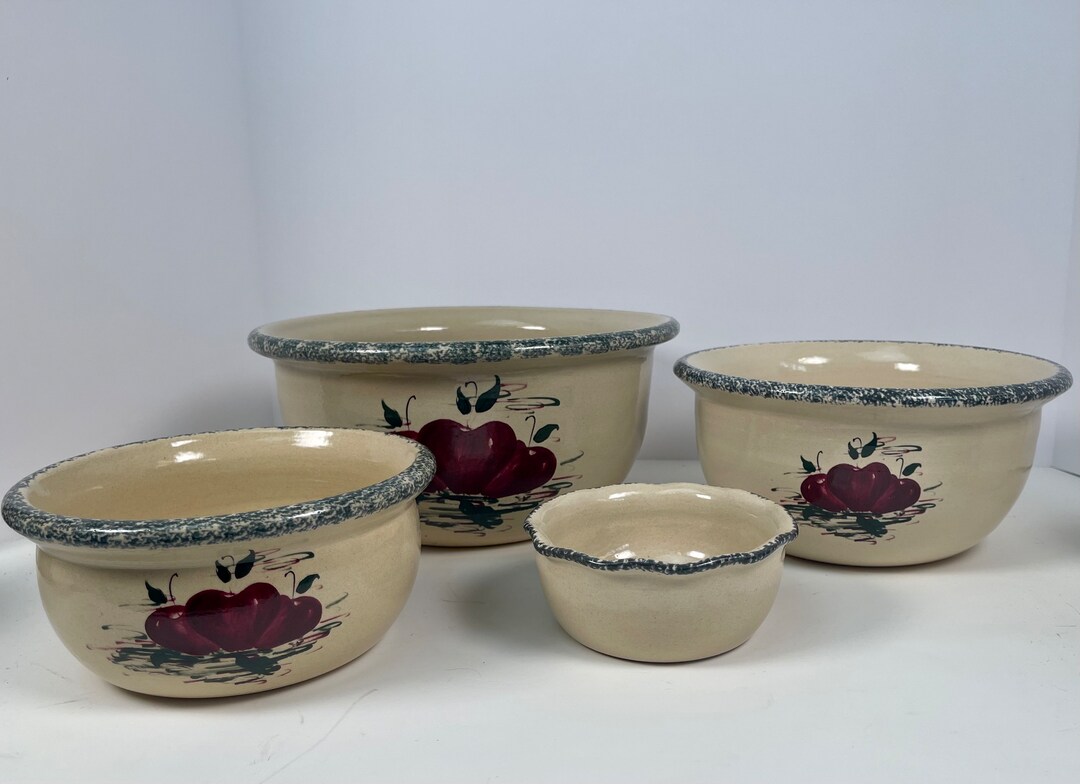 Exceedingly Rare Set of 4 Casey Pottery Nesting Bowls in Burgundy Apple ...