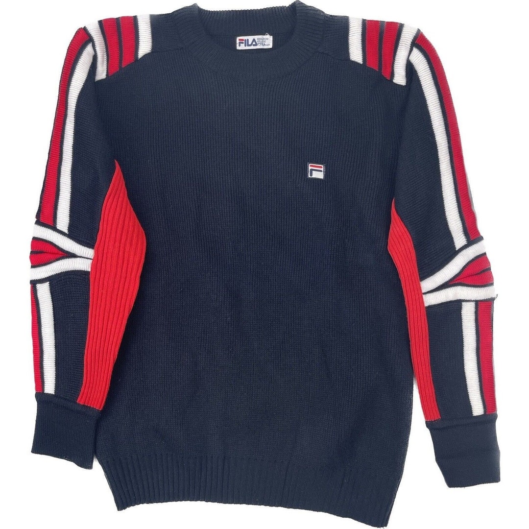 Vintage 80s FILA Striped Pullover Wool Ski Sweater Mens Size M/L Black ...