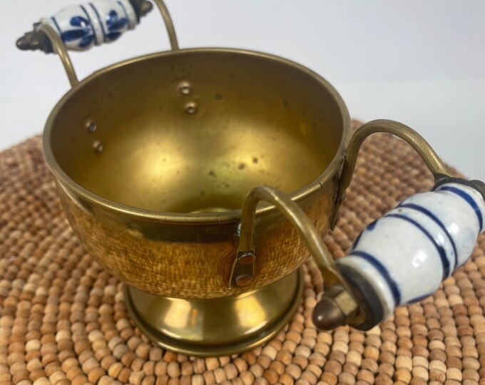 Brass Planter Delft Ceramic Handles, Dutch Copperware, Vintage Footed ...