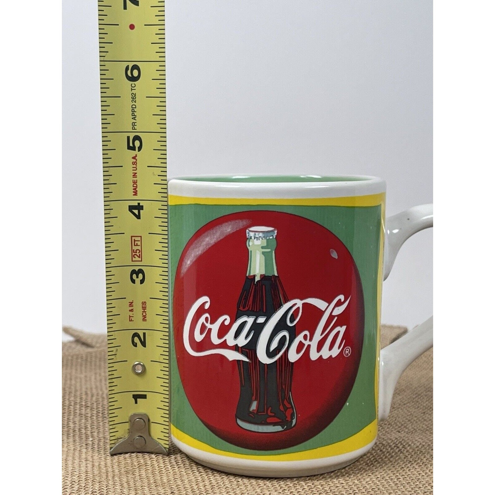 Vintage 1998 Gibson Coca-cola Coffee Mug Bottle Logo Red Green Yellow ...