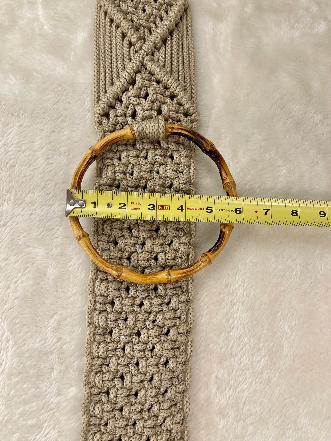 Vintage Macrame Double Bamboo Ring Hanger With Beads, Woven Towel ...