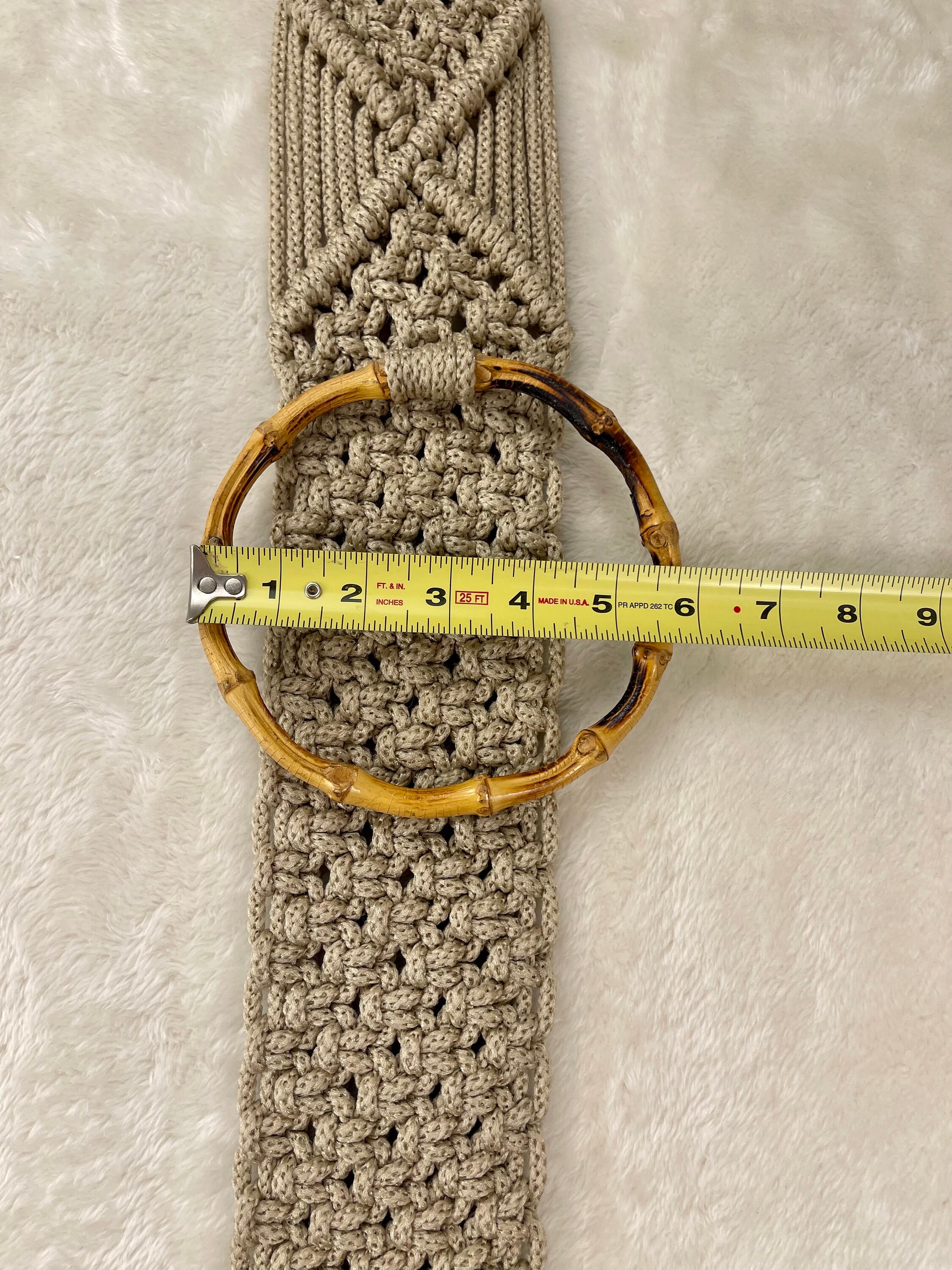 Vintage Macrame Double Bamboo Ring Hanger With Beads, Woven Towel ...