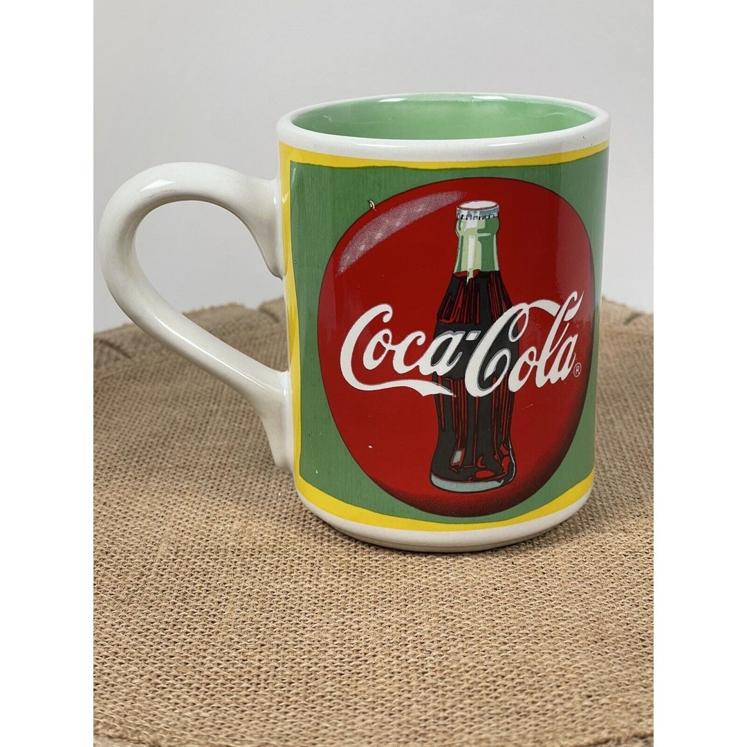 Vintage 1998 Gibson Coca-cola Coffee Mug Bottle Logo Red Green Yellow ...