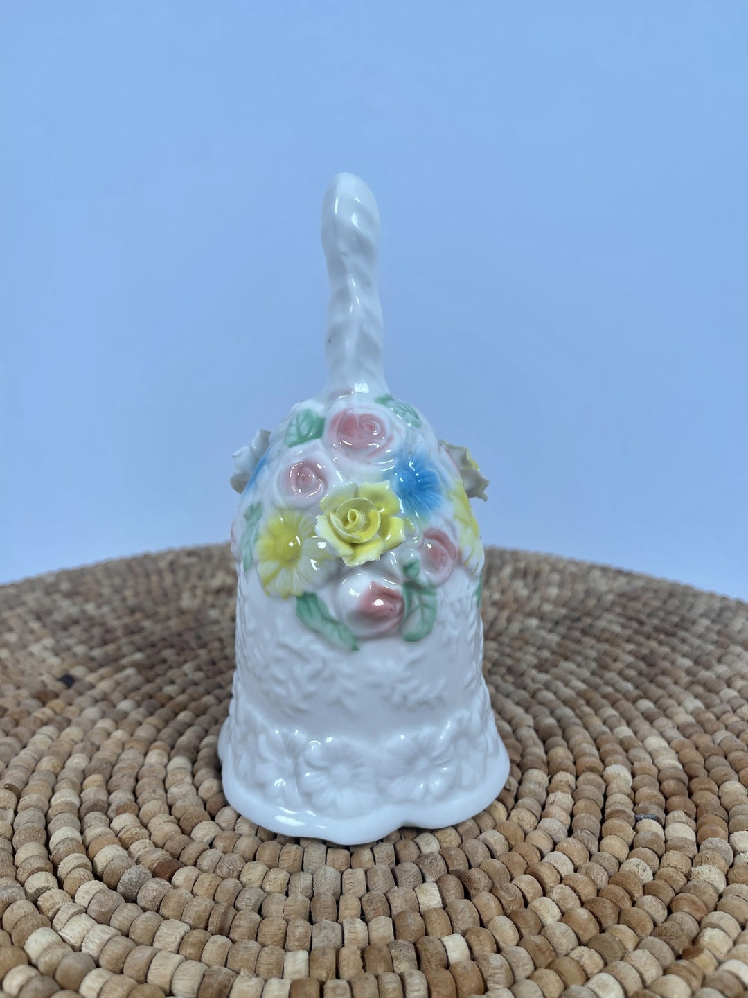 Vintage Ceramic Floral Bell, Flower Relief Bell, Pastel Flower Bell ...