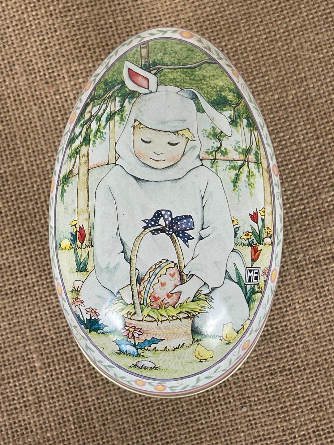 Vintage Mary Engelbreit Easter Egg Canister Little Boy Bunny Costume ...