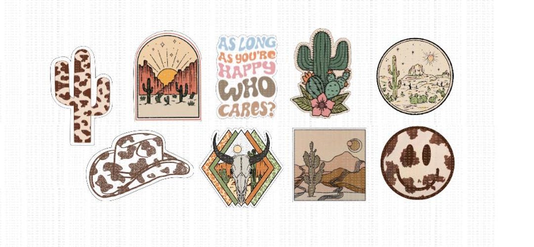 Desert Boho Stickers-cowhide Stickers- Cowboy Hat- Cactus Stickers ...