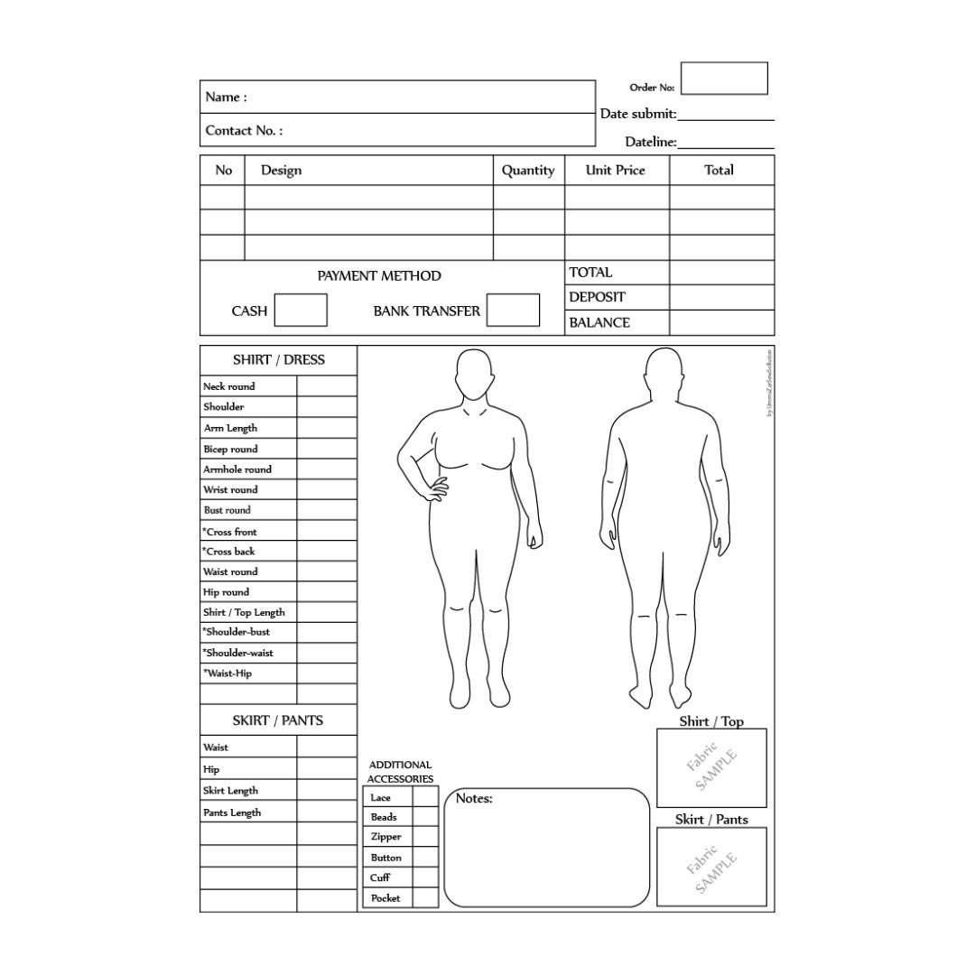 Printable Sewing Planner for Fashion Designer Record Fashion Sketch and ...