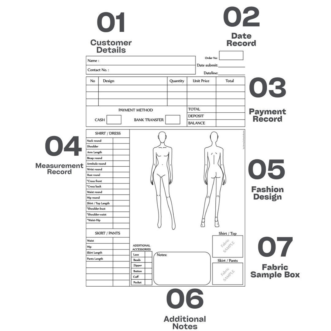 Printable Sewing Planner for Fashion Designer Record Fashion Sketch and ...
