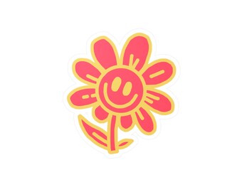 Retro Daisy Smiley Face Flower Vinyl Sticker - Etsy