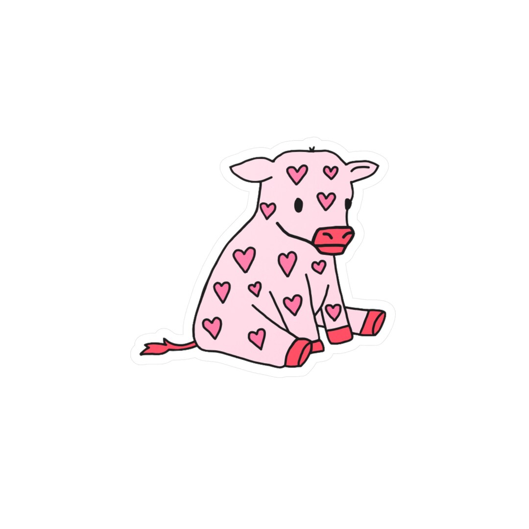 Pink Heart Cow Vinyl Sticker Etsy