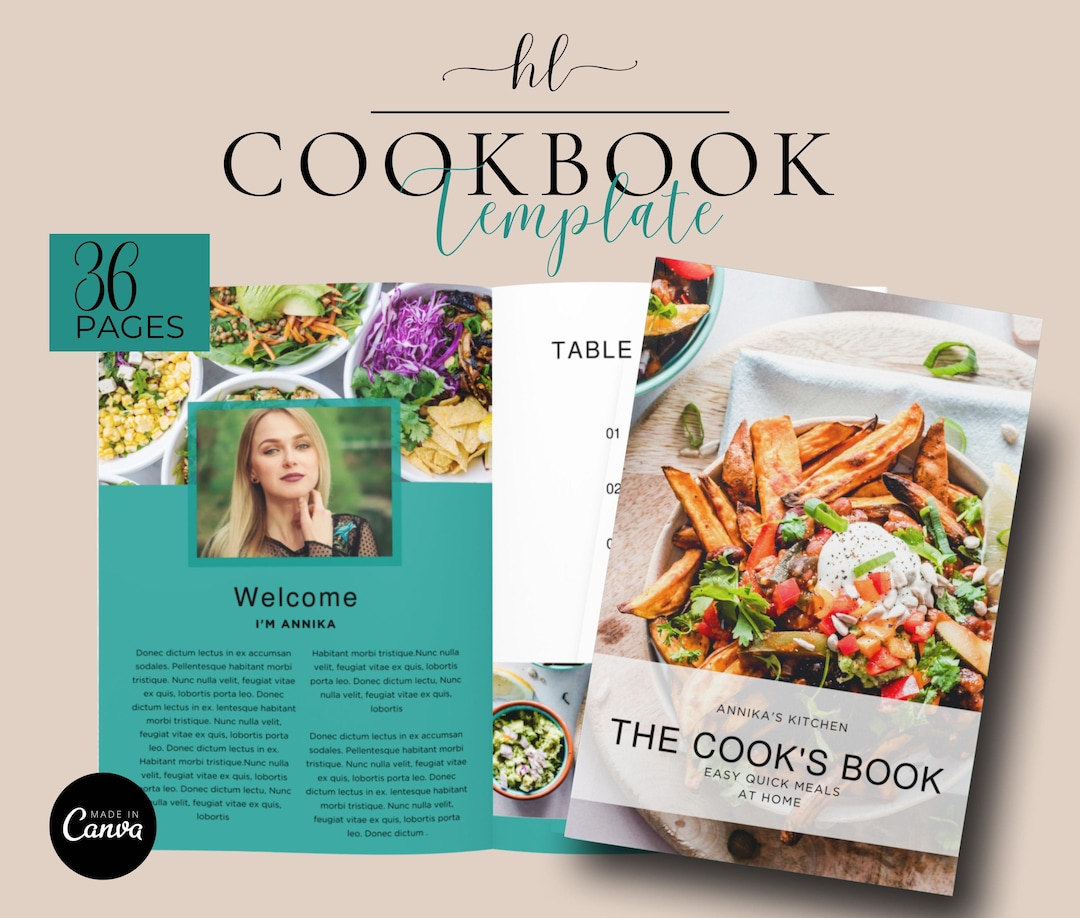 Turquoise Cookbook Template| Recipe Book | Booklet | Stylish Modern ...