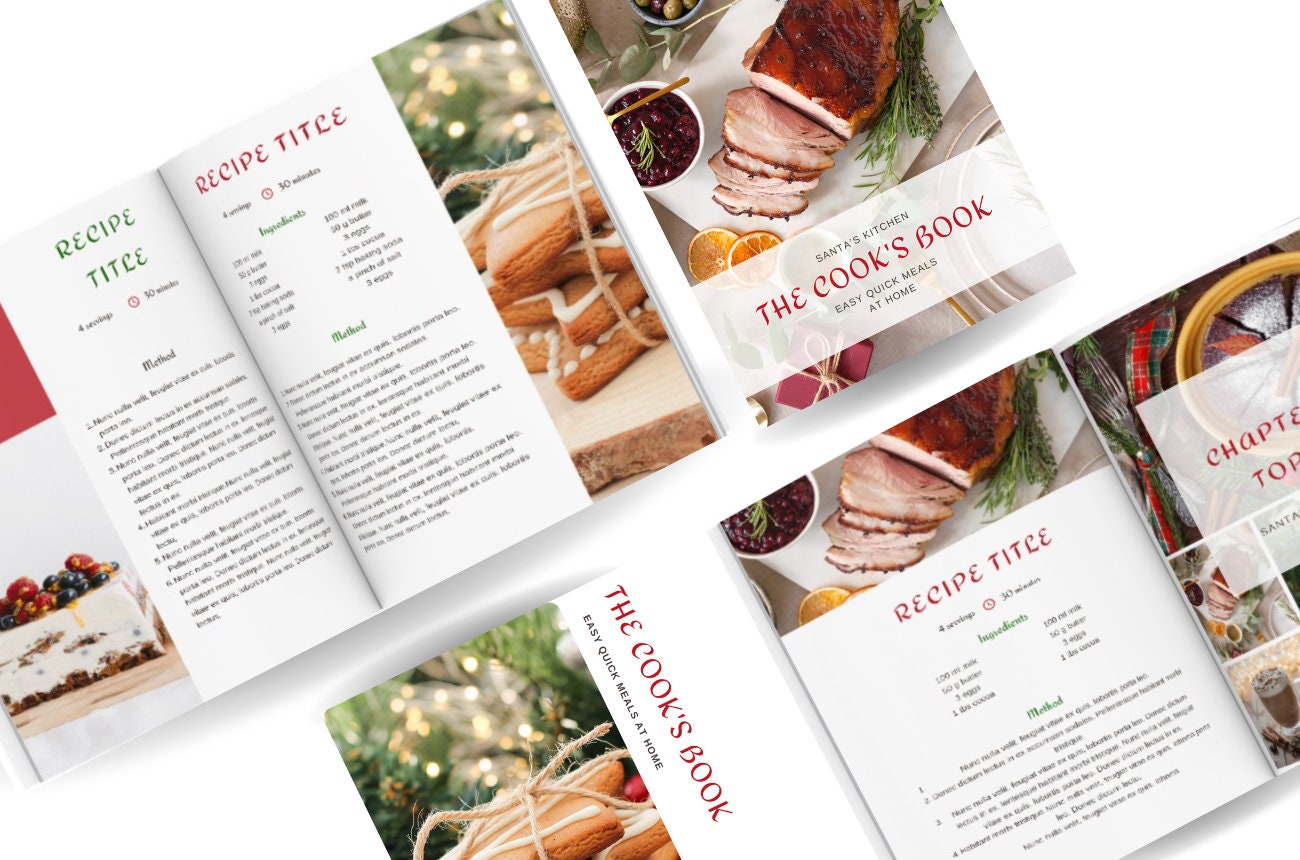 Christmas Cookbook Template: Red & Green Recipe Book (canva Template ...