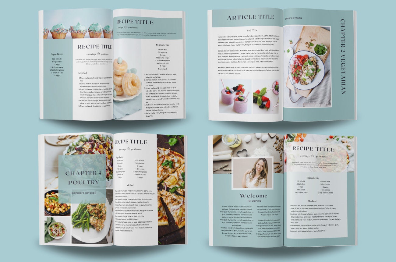 Cookbook Template| Recipe Modern Template | Blue Cookbook Template ...