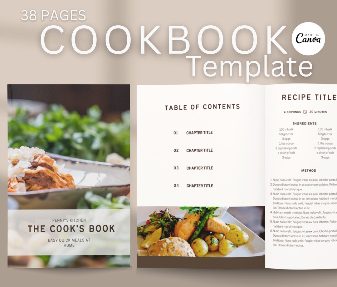 Classic Cookbook Template| Recipe Book | Cream Booklet | Stylish Cute ...