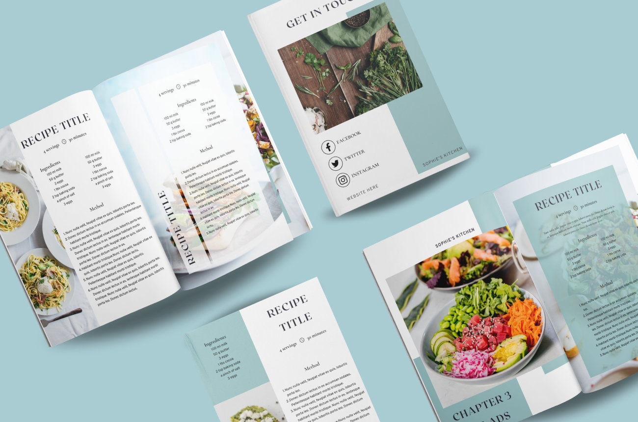 Cookbook Template| Recipe Modern Template | Blue Cookbook Template ...