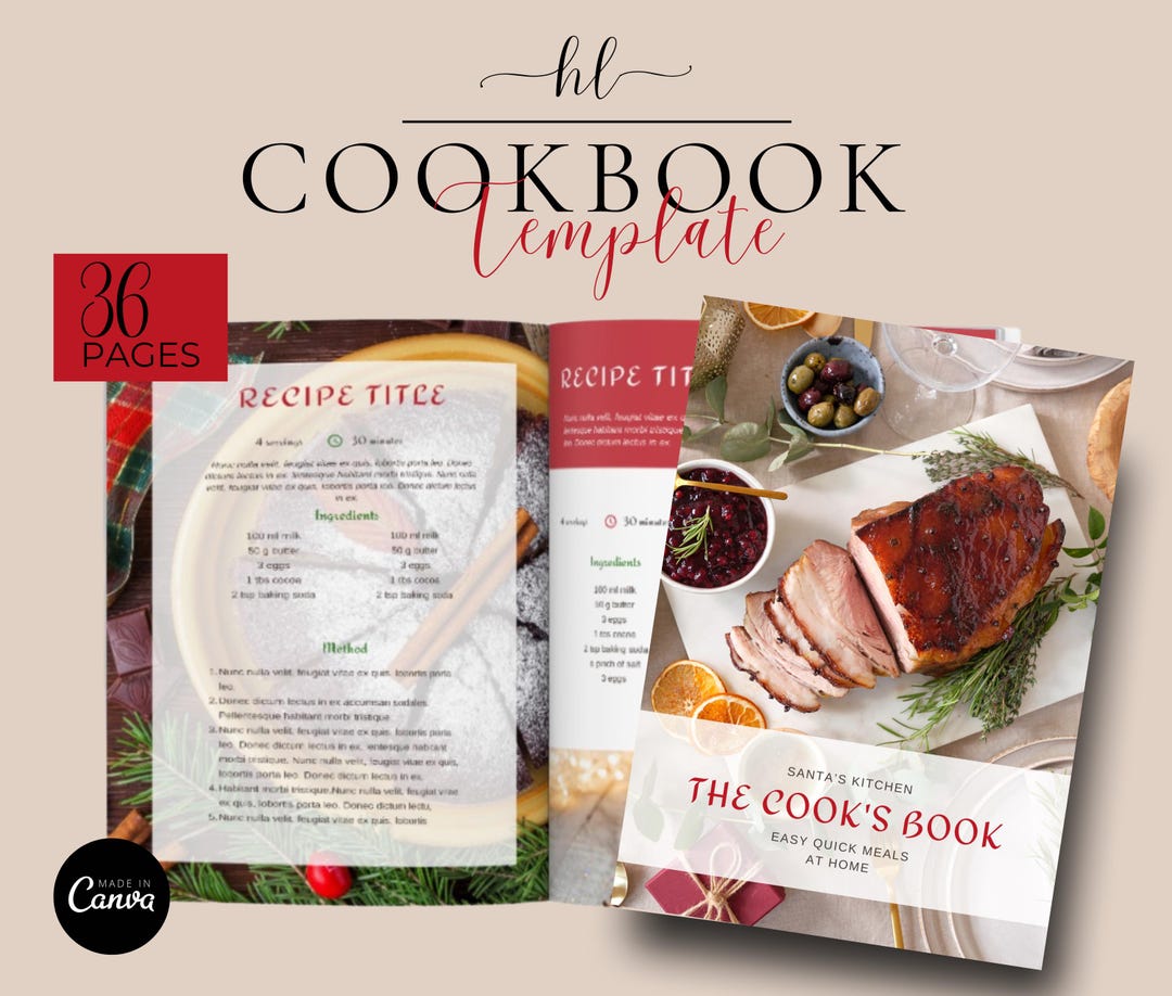 Christmas Cookbook Template: Red & Green Recipe Book (canva Template ...