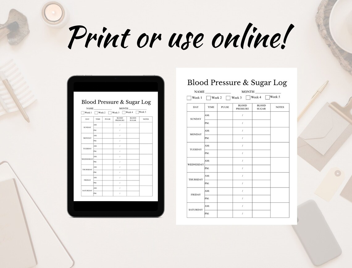 Blood Pressure and Sugar Log and Track, Editable Printable Form, Vitals ...