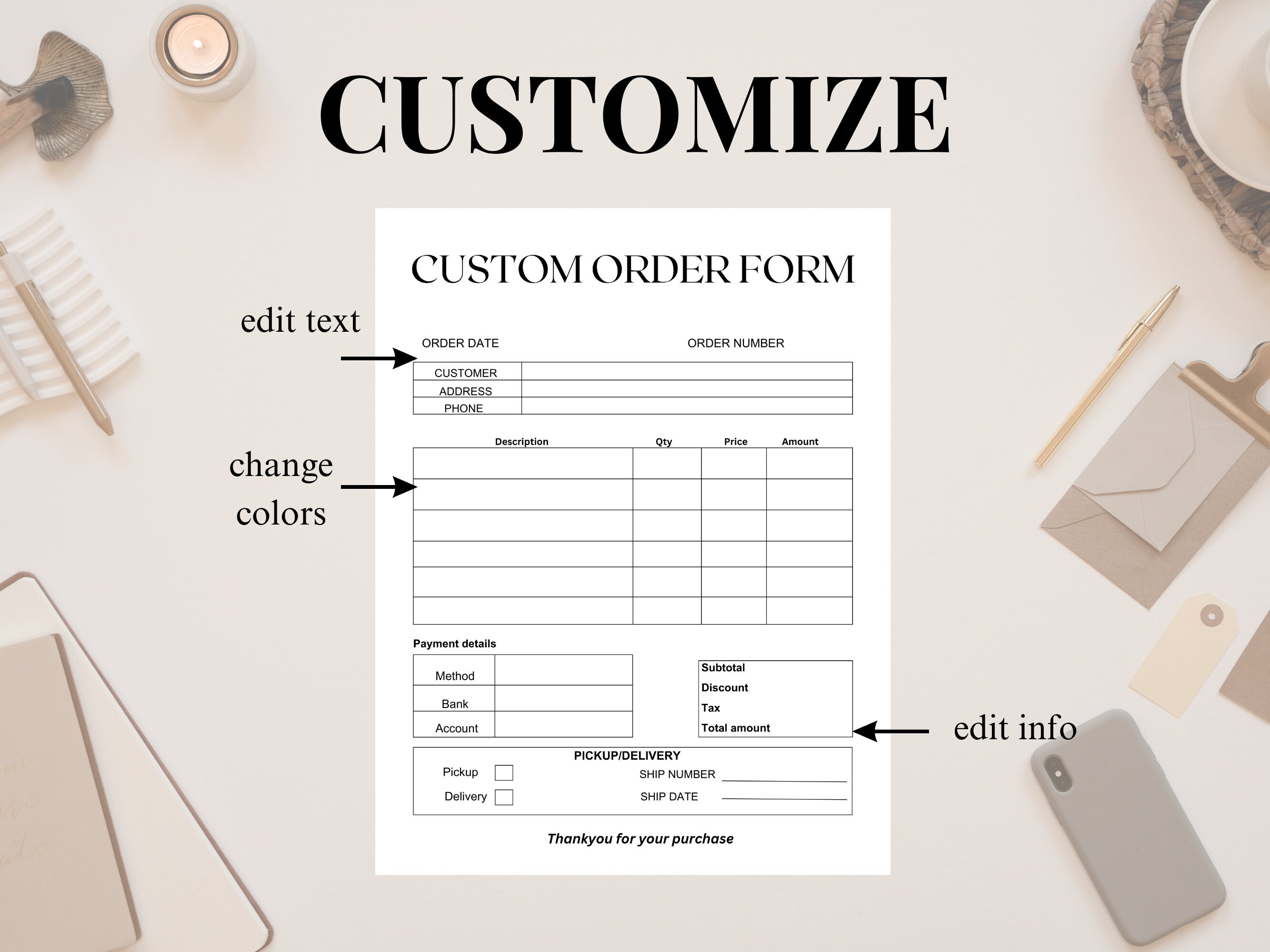 Custom Order Form, Simple Business Forms, Modern Form, Purchase Tracker ...