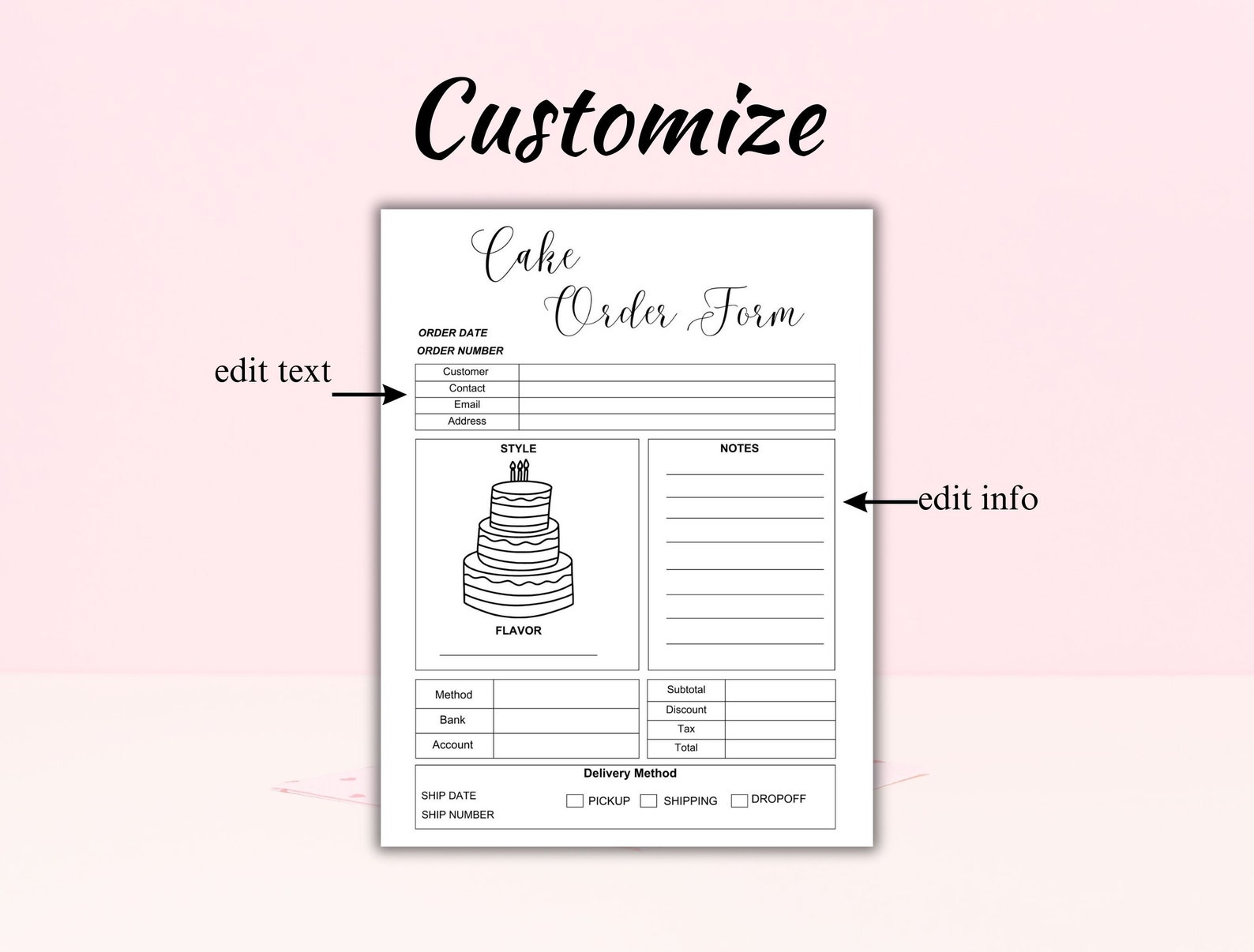 Editable Cake Order Form Template, Fully Customize Canva Template ...