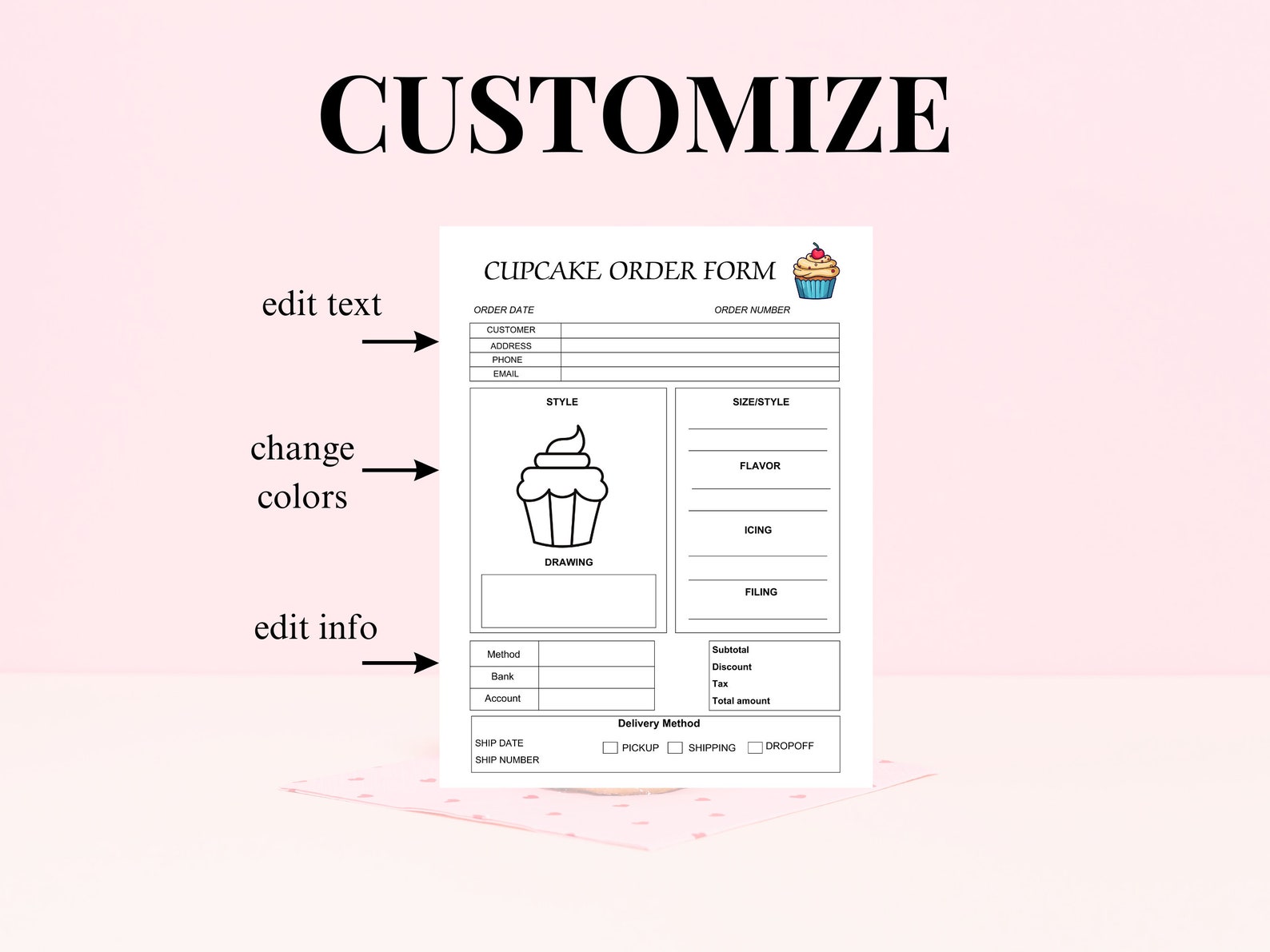 Editable Cupcake Order Form Template, Customize Canva Template ...