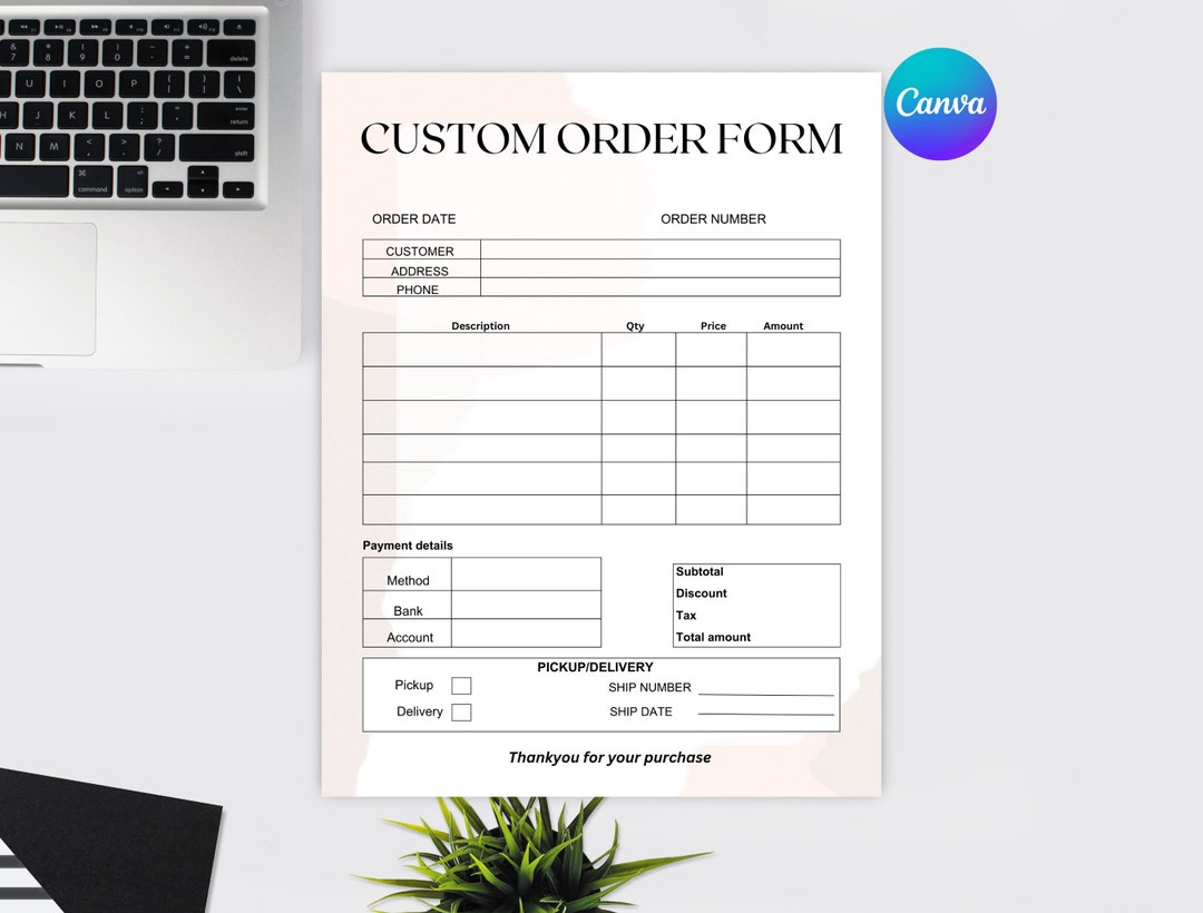 Editable Custom Order Form Simple Business Forms Modern - Etsy