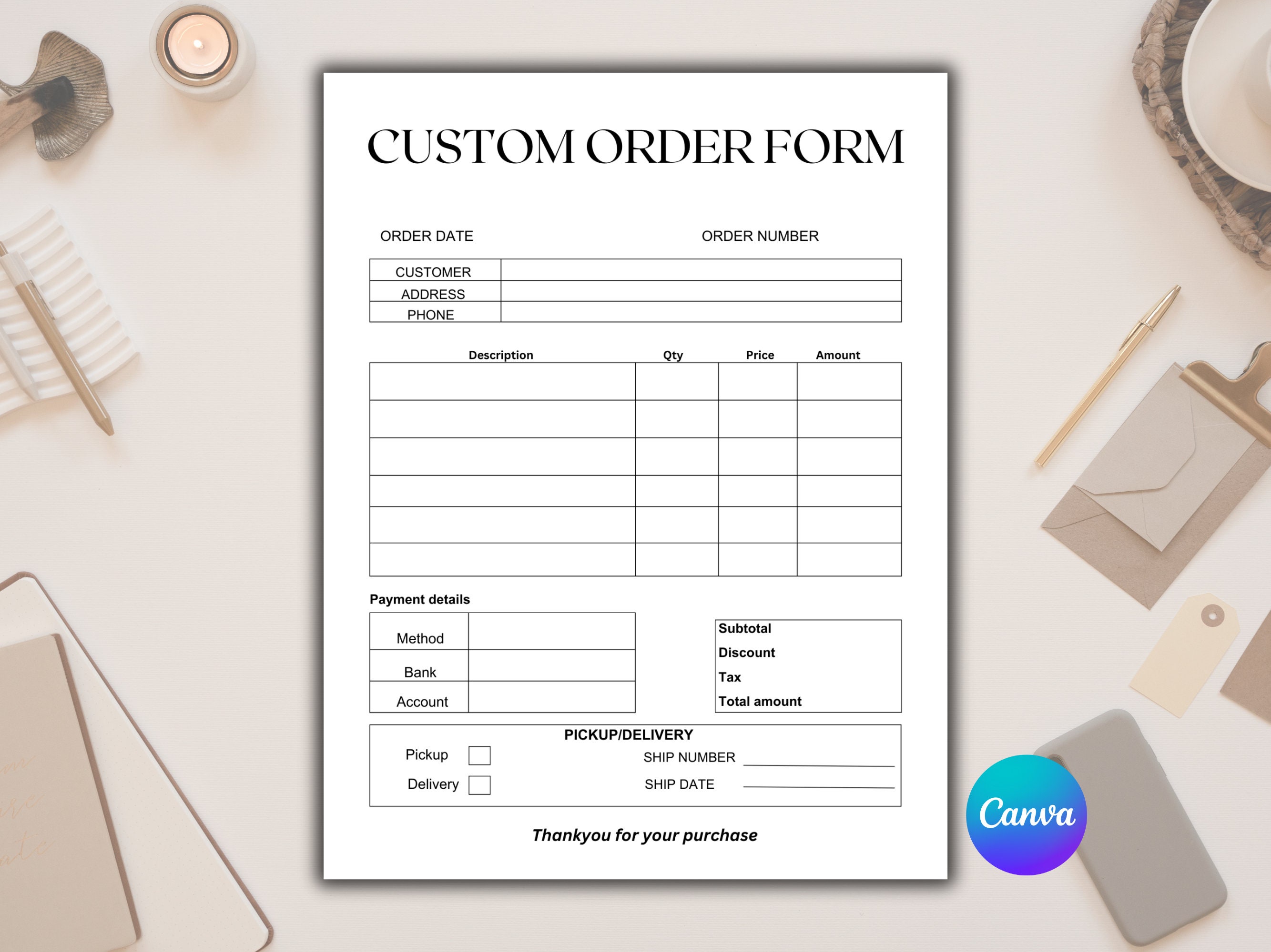 Custom Order Form, Simple Business Forms, Modern Form, Purchase Tracker ...