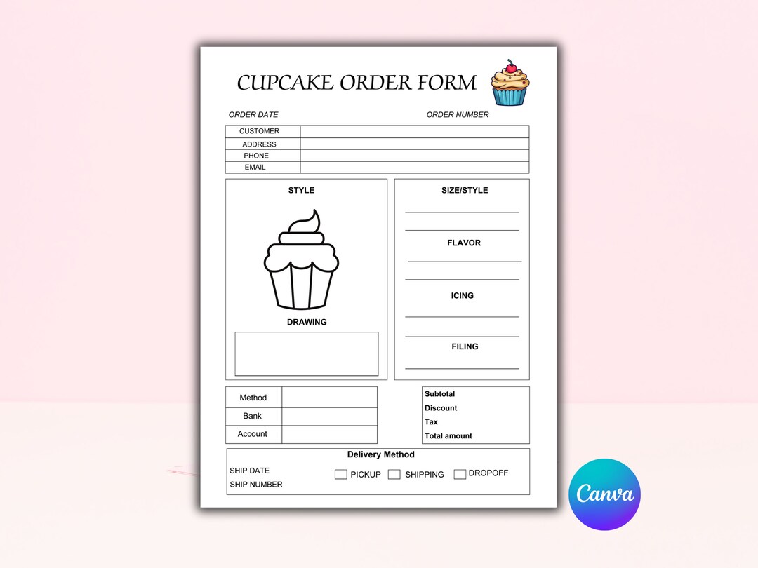 Editable Cupcake Order Form Template Customize Canva - Etsy