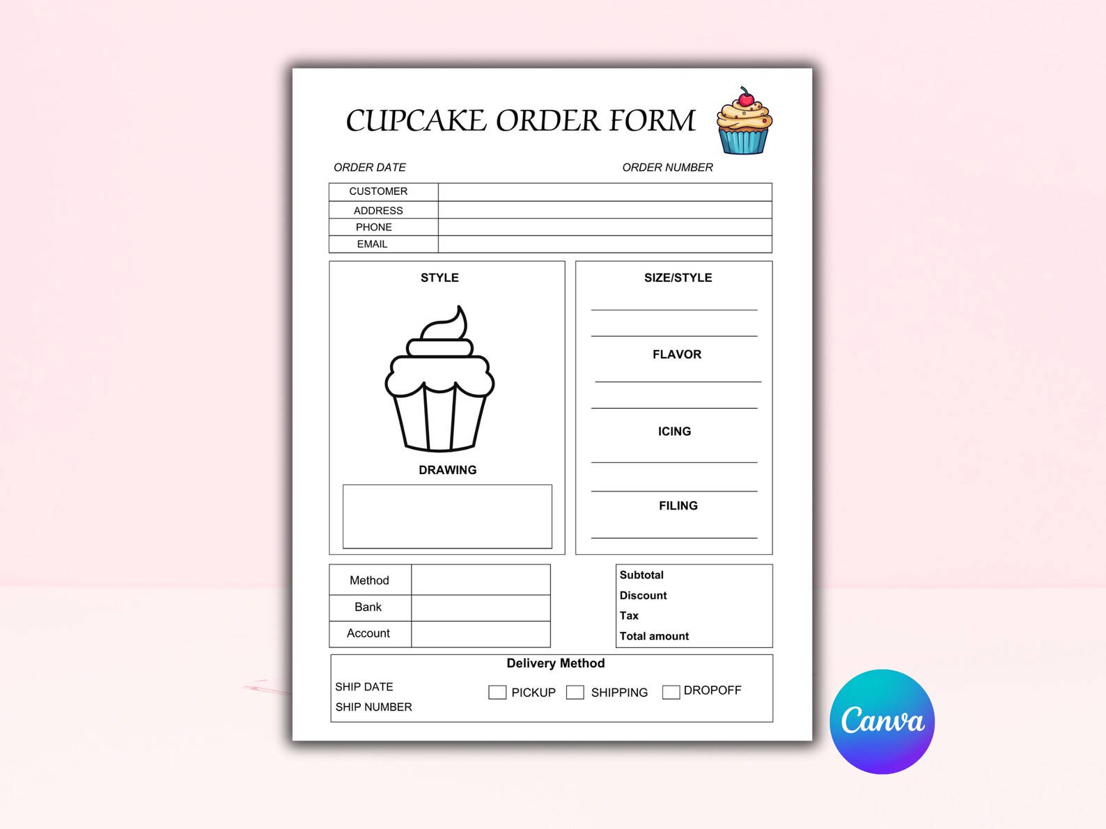 Editable Cupcake Order Form Template, Customize Canva Template ...