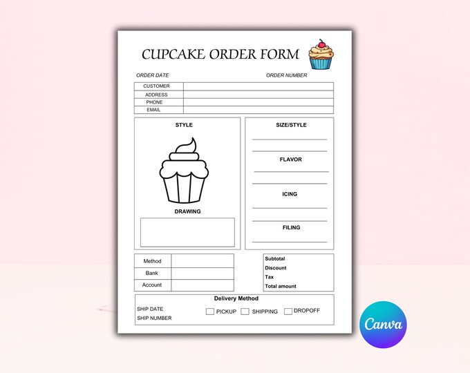 Editable Cupcake Order Form Template, Customize Canva Template ...