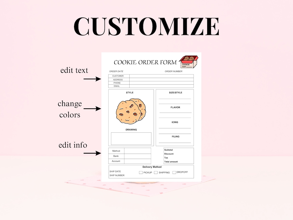 Editable Cookie Order Form Template Customize Canva Template - Etsy
