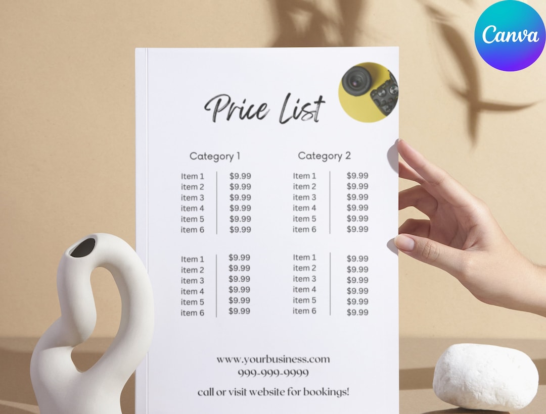 Digital Price List Template for Business, Canva Template - Etsy Australia