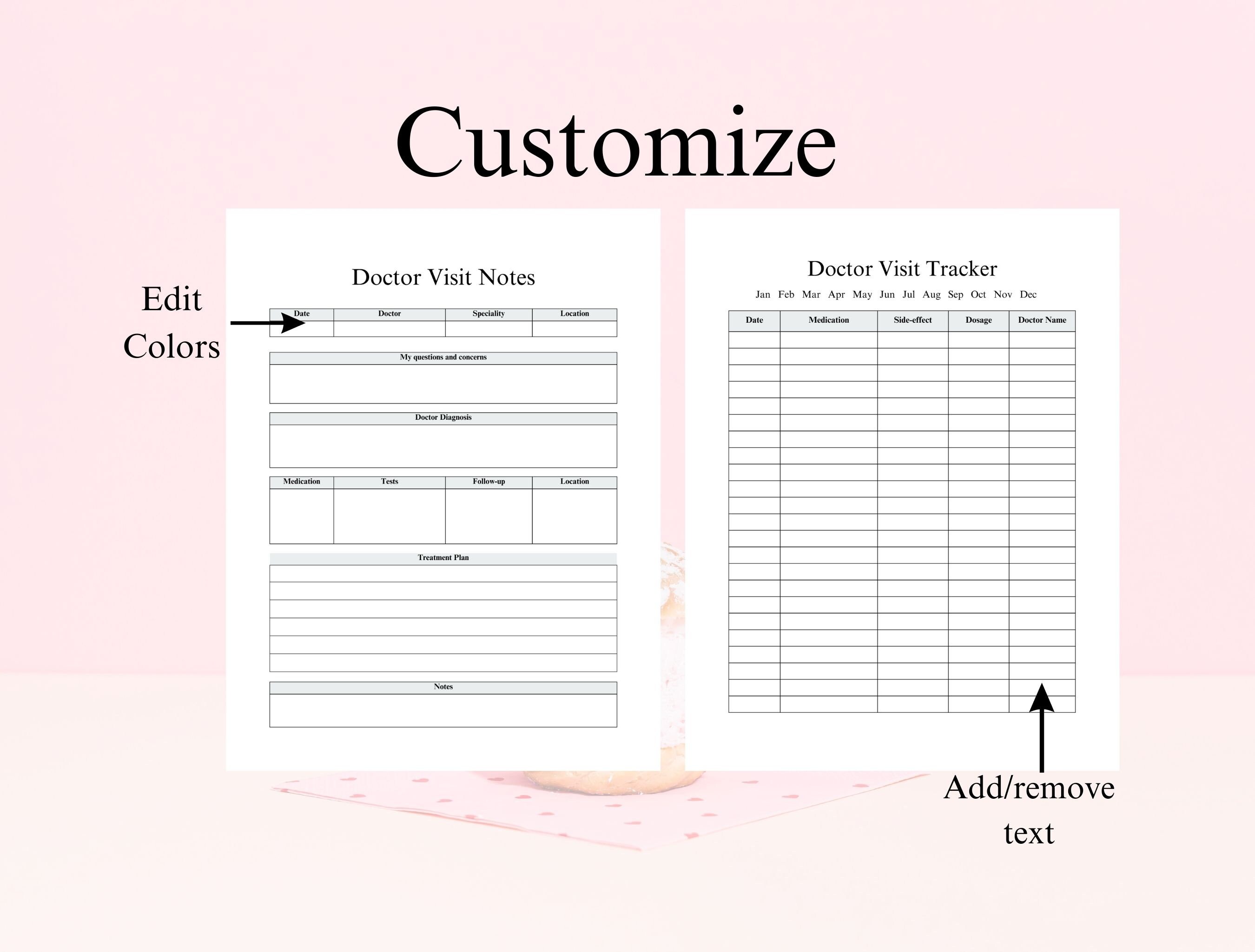 Doctor Visit and Medication Tracker Bundle, Medication Log, Medical ...