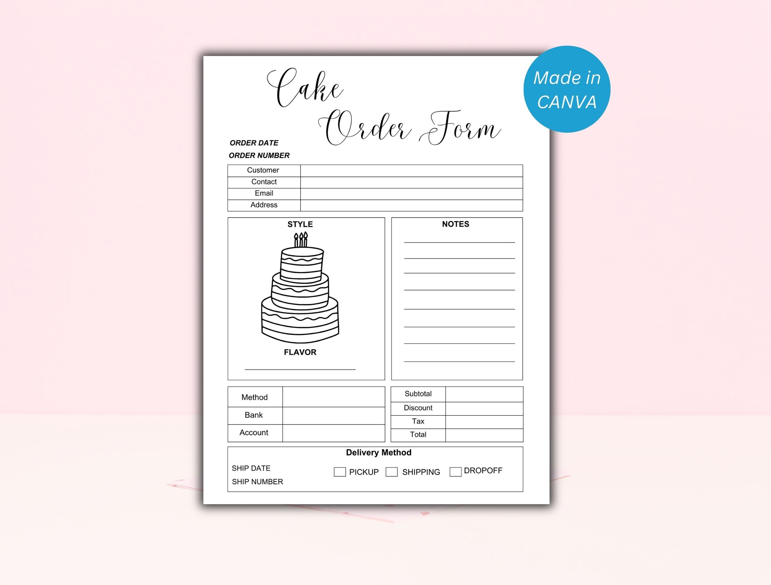 Editable Cake Order Form Template, Fully Customize Canva Template ...