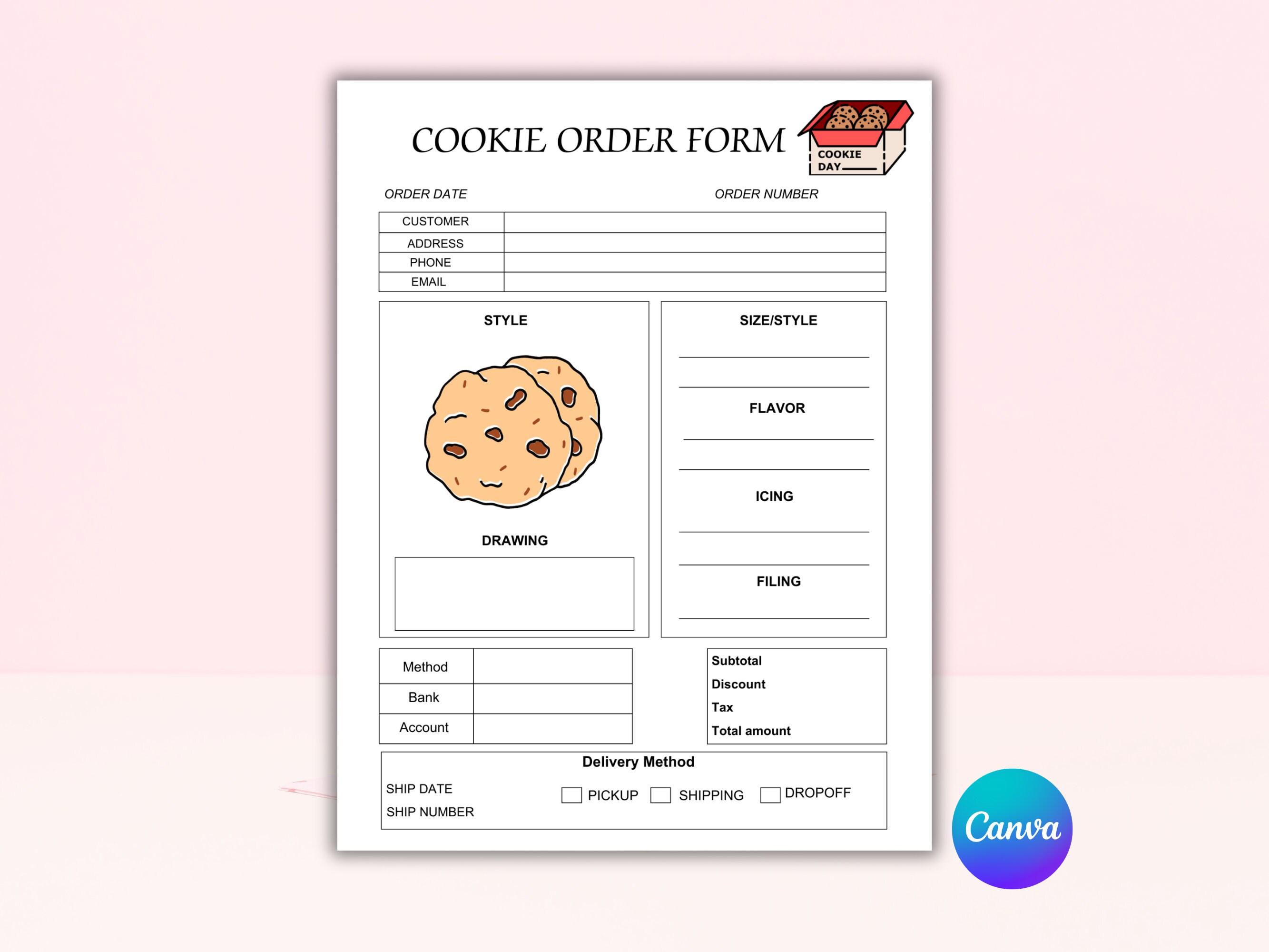 Editable Cookie Order Form Template Customize Canva Template - Etsy