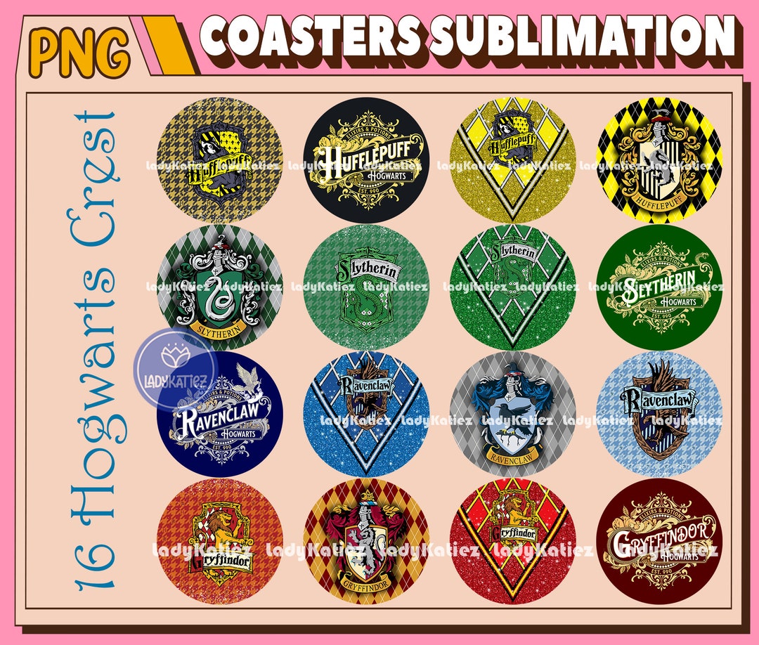 Wizardry Houses Coasters PNG Bundle, Witch School PNG Sublimation ...