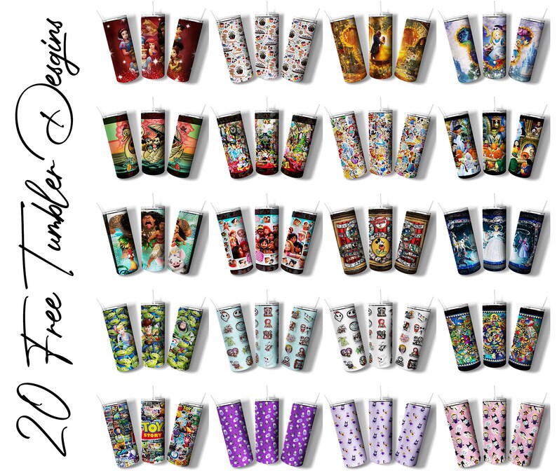 Watercolor 20oz Skinny Tumbler Wrap, Cartoon Movies Tumbler Sublimation ...