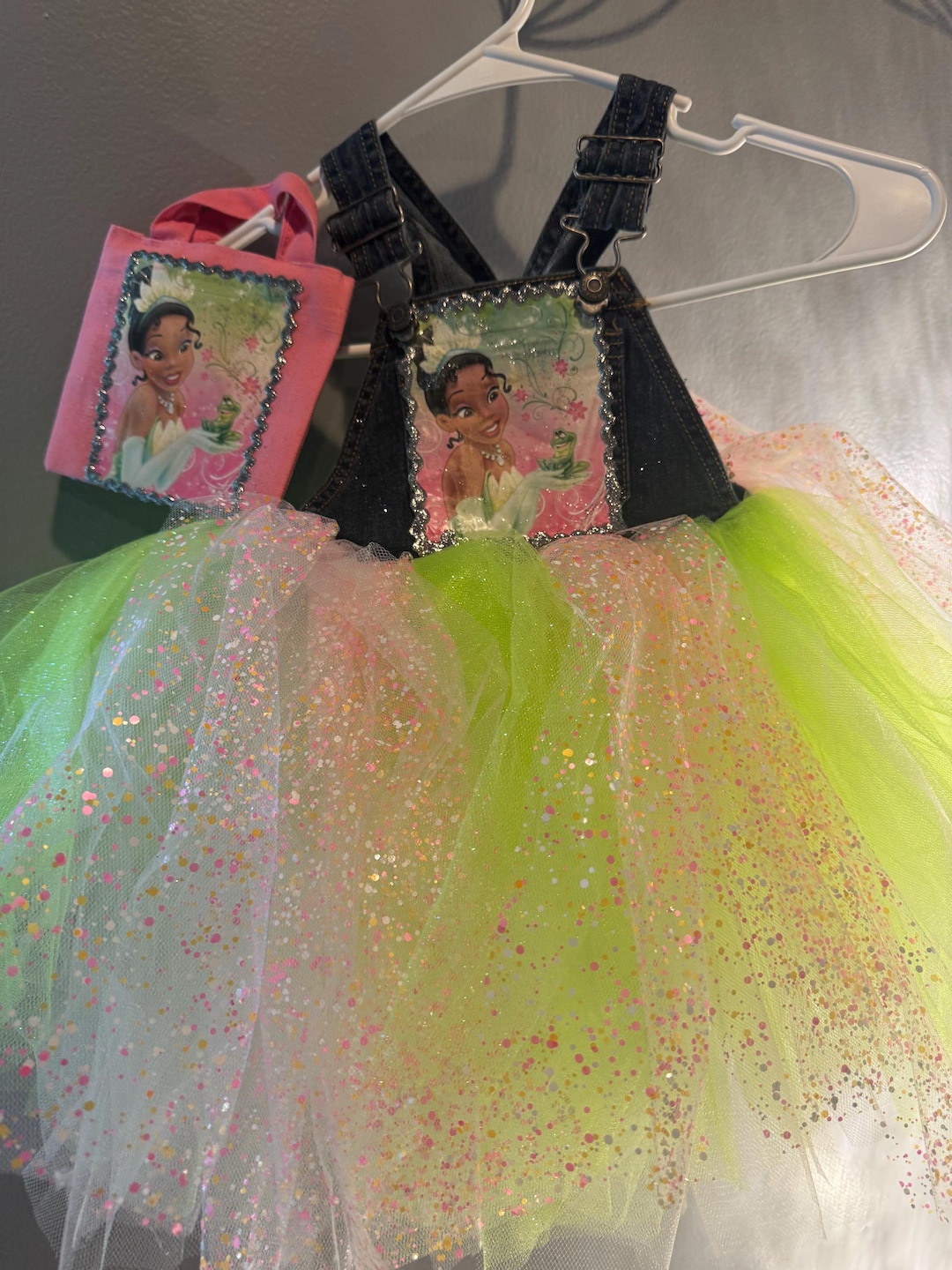 Frog Princess Inspired Overall Tutu Dress and Purse Set Pink Confetti ...