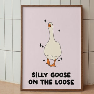 Silly Goose Wall Art, Cute Goose Poster, Dark Green Boy Nursery Decor ...