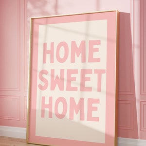Home Sweet Home Art Print | Pastel Pink Minimal Living Room Wall Decor ...