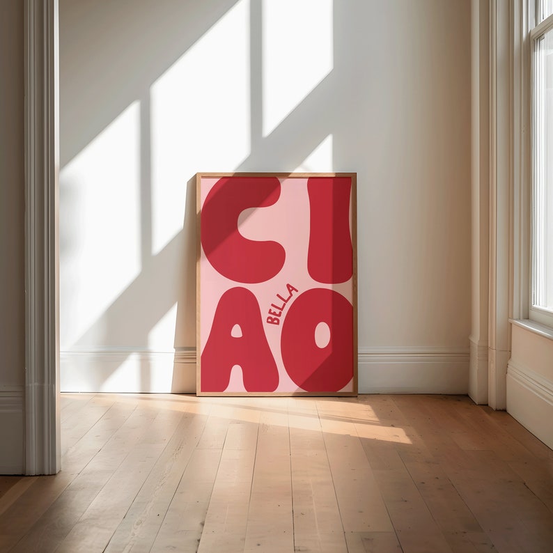 Ciao Bella Art Print | Pink and Red Bold Girly Preppy Home Poster ...