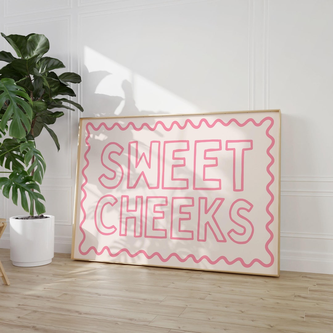 Sweet Cheeks Art Print | Funny Pink Preppy Bathroom Print, Typography ...