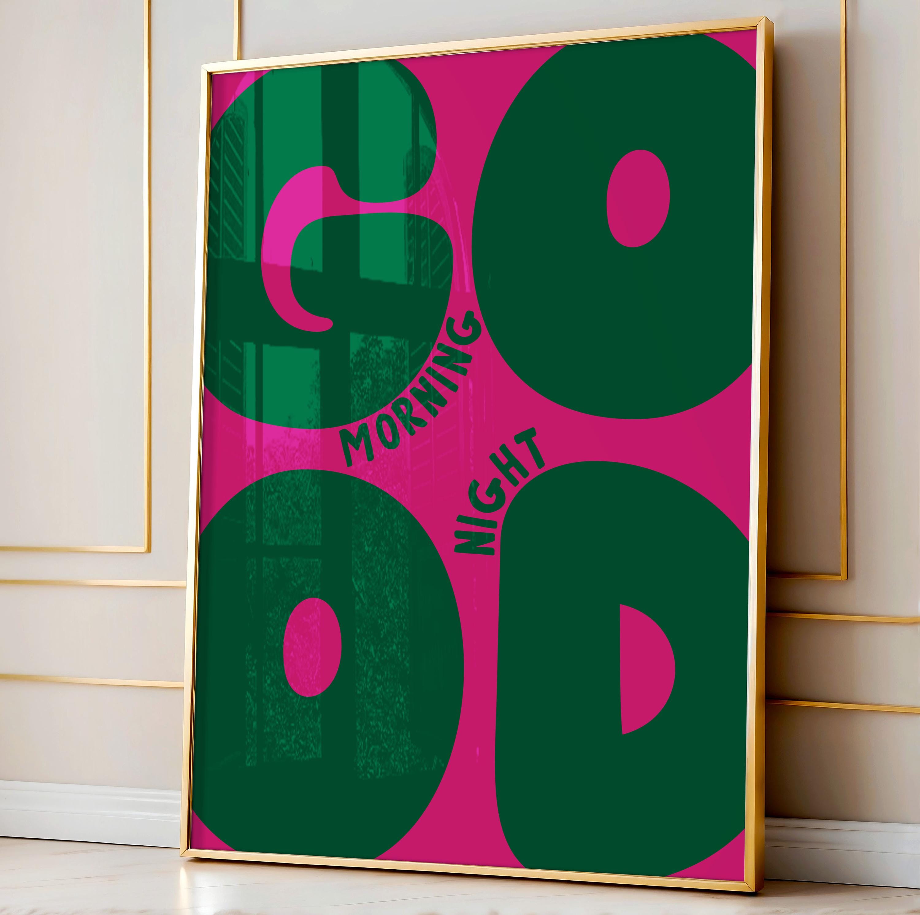 Good Morning/night Print | Bold Green and Hot Pink Poster, Funky Preppy ...