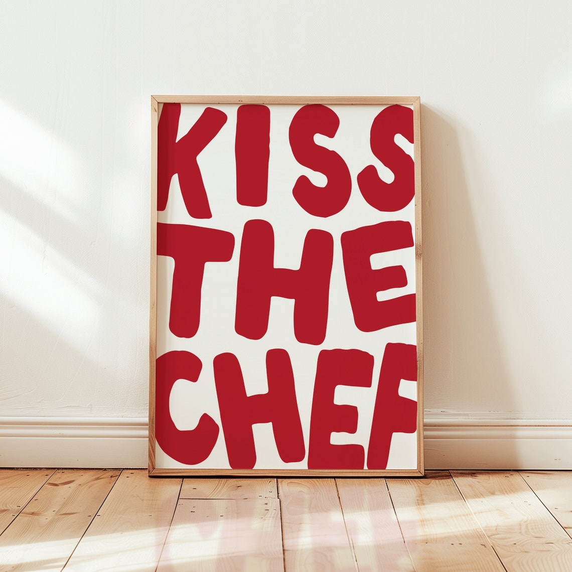 Kiss the Chef Art Print Retro Red Typography Kitchen Print Kitchen ...